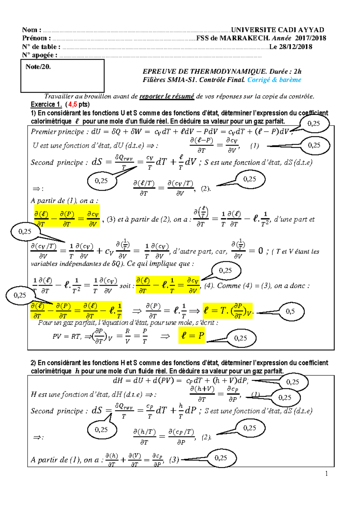 CF Th SMIA-S1 2018 2019 corrigé - 1 Nom : - Studocu