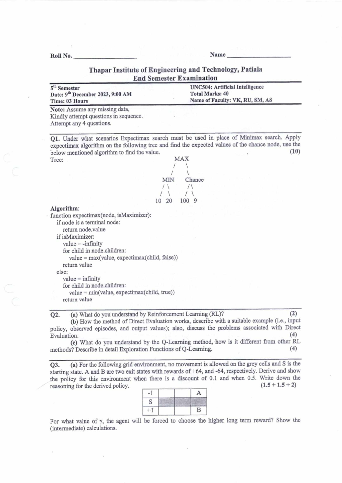 UNC504: End Semester Exam PYQs on Artificial Intelligence - Studocu