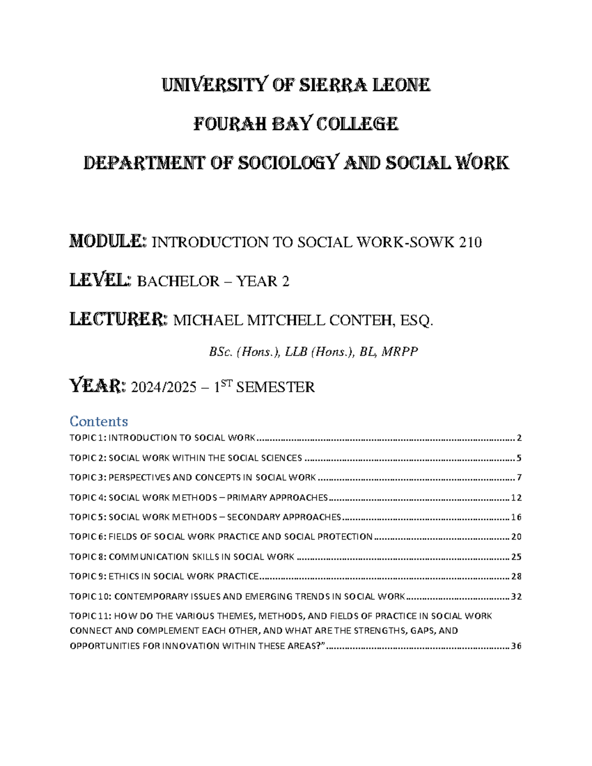 Introduction to Social Work Notes (SOC 210) - Year 2 Lecture - Studocu