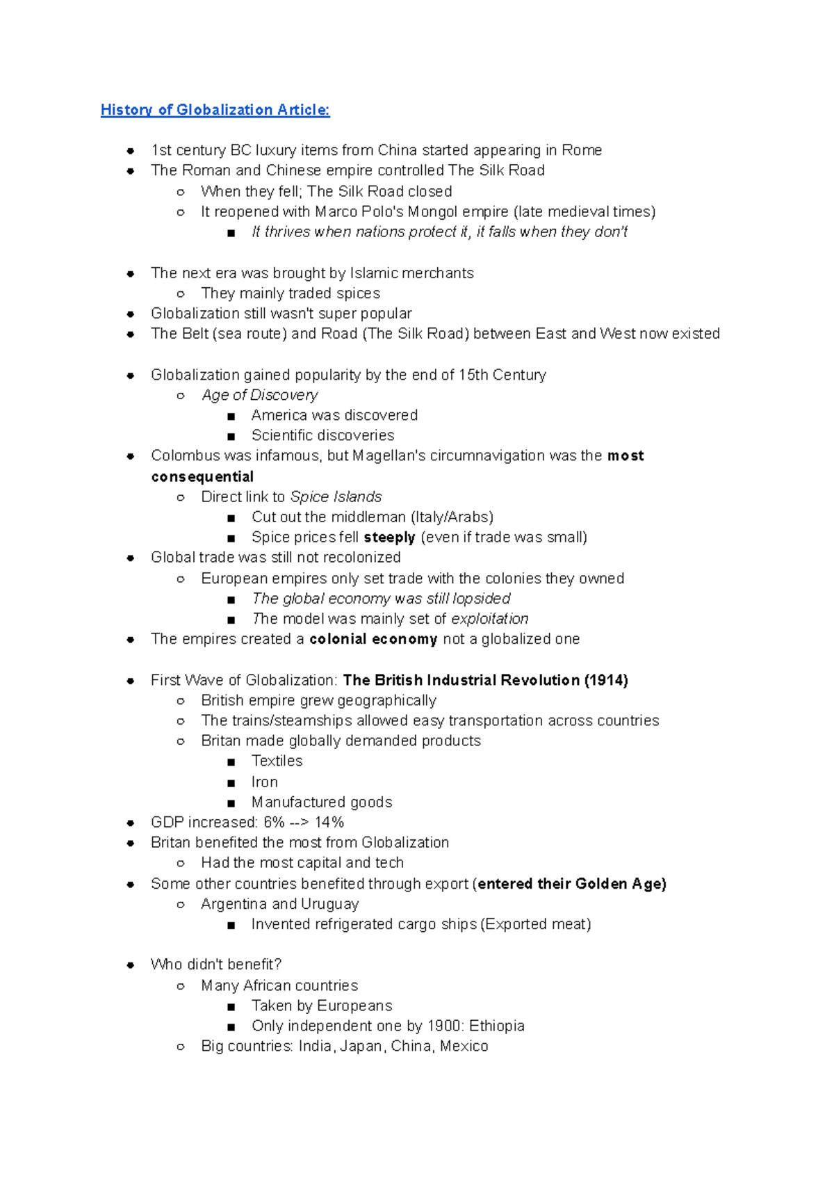 HIST 101: Overview of Globalization from Ancient to Modern Times - Studocu