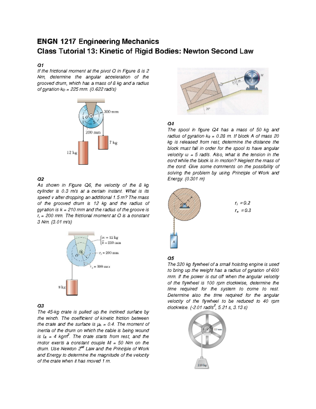 ENGN 1217 Class Tutorial 13: Kinetics of Rigid Bodies & Acceleration ...