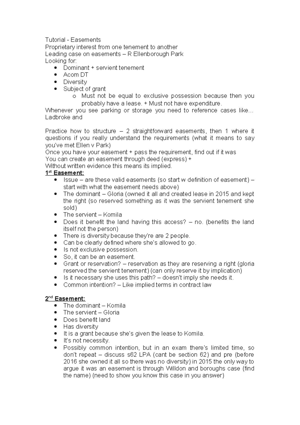 Easements Case Study: R. Ellenborough Park Analysis (Acom DT) - Studocu