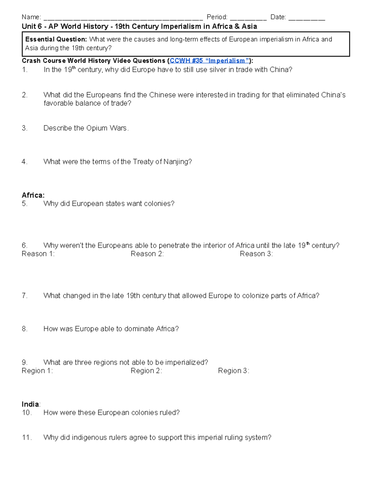 Unit 6 - AP World History: 19th Century Imperialism in Africa & Asia ...