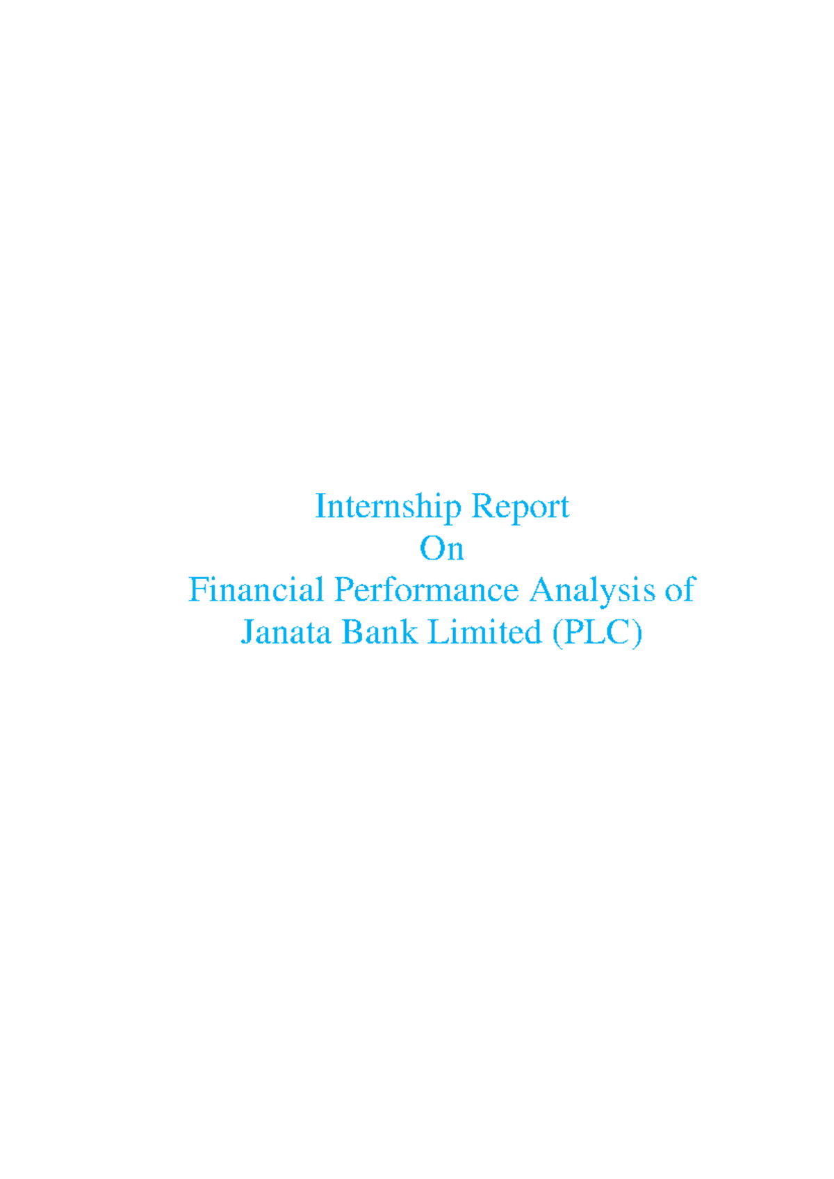 Internship Report: Financial Performance Analysis of Janata Bank PLC ...