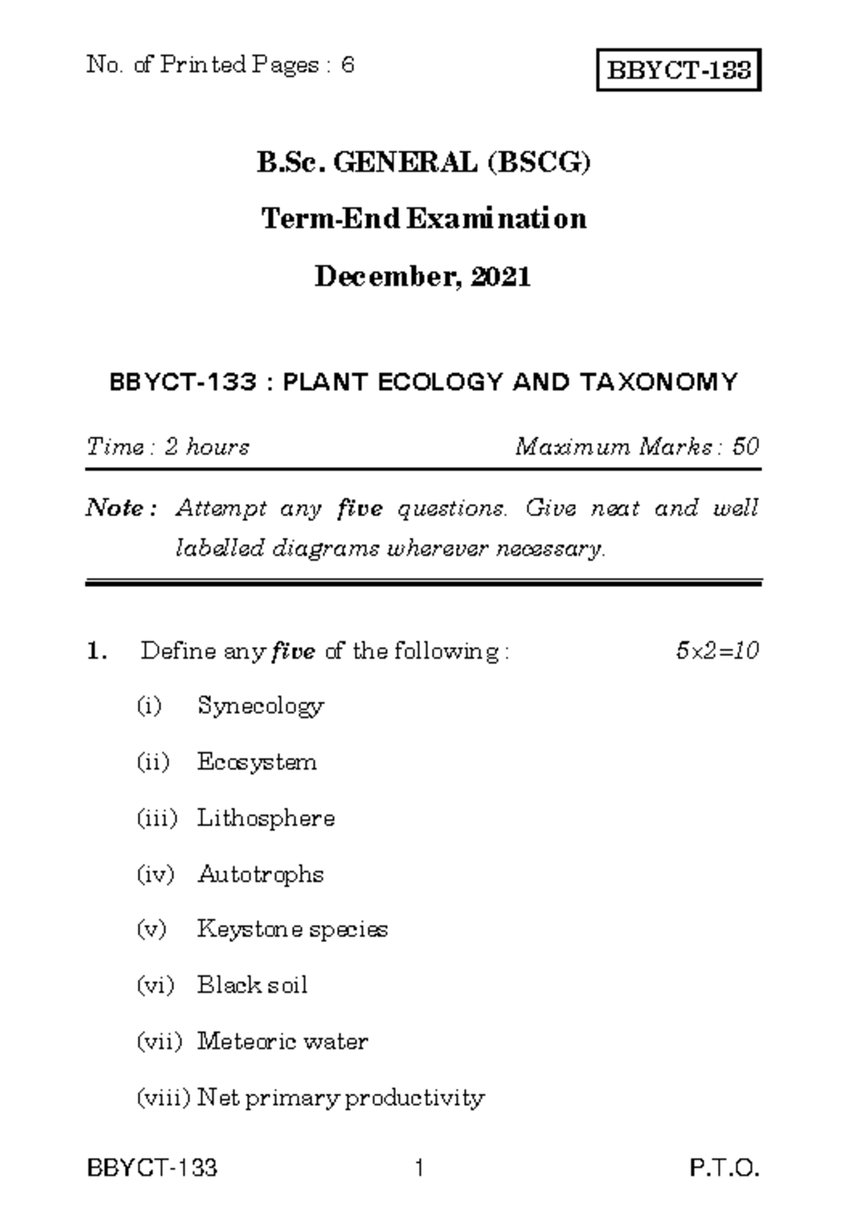 BSCG 2021 Plant Ecology & Taxonomy Exam Review Notes - Studocu