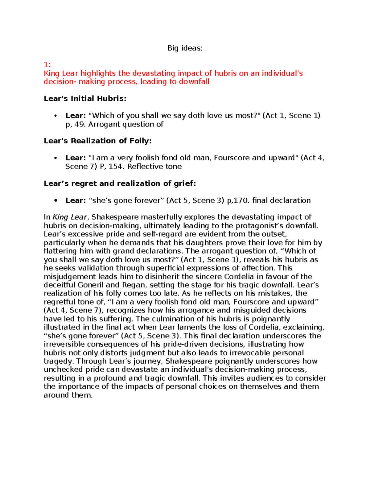 King Lear: The Devastating Impact of Hubris and Fragile Love - Studocu