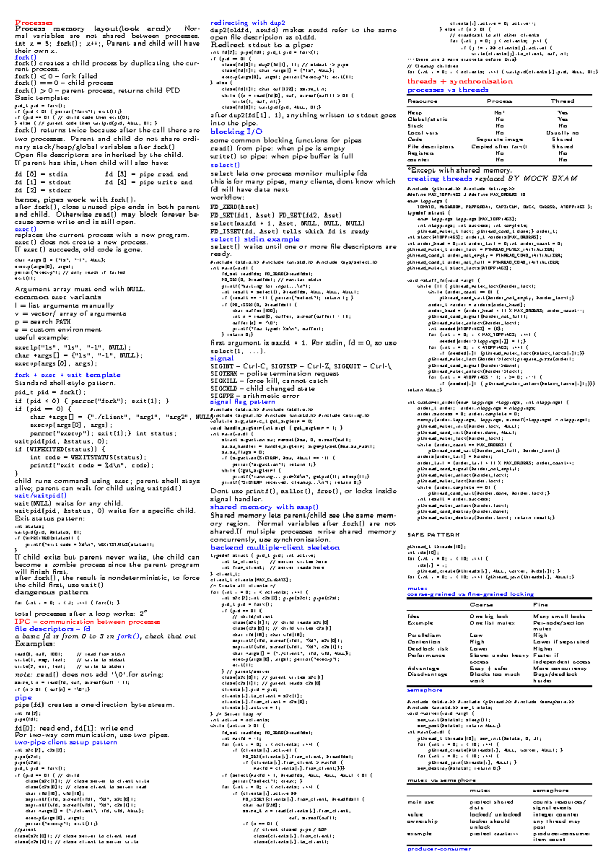 Comp2017 Final Exam Cheatsheet: Process Management & IPC - Studocu