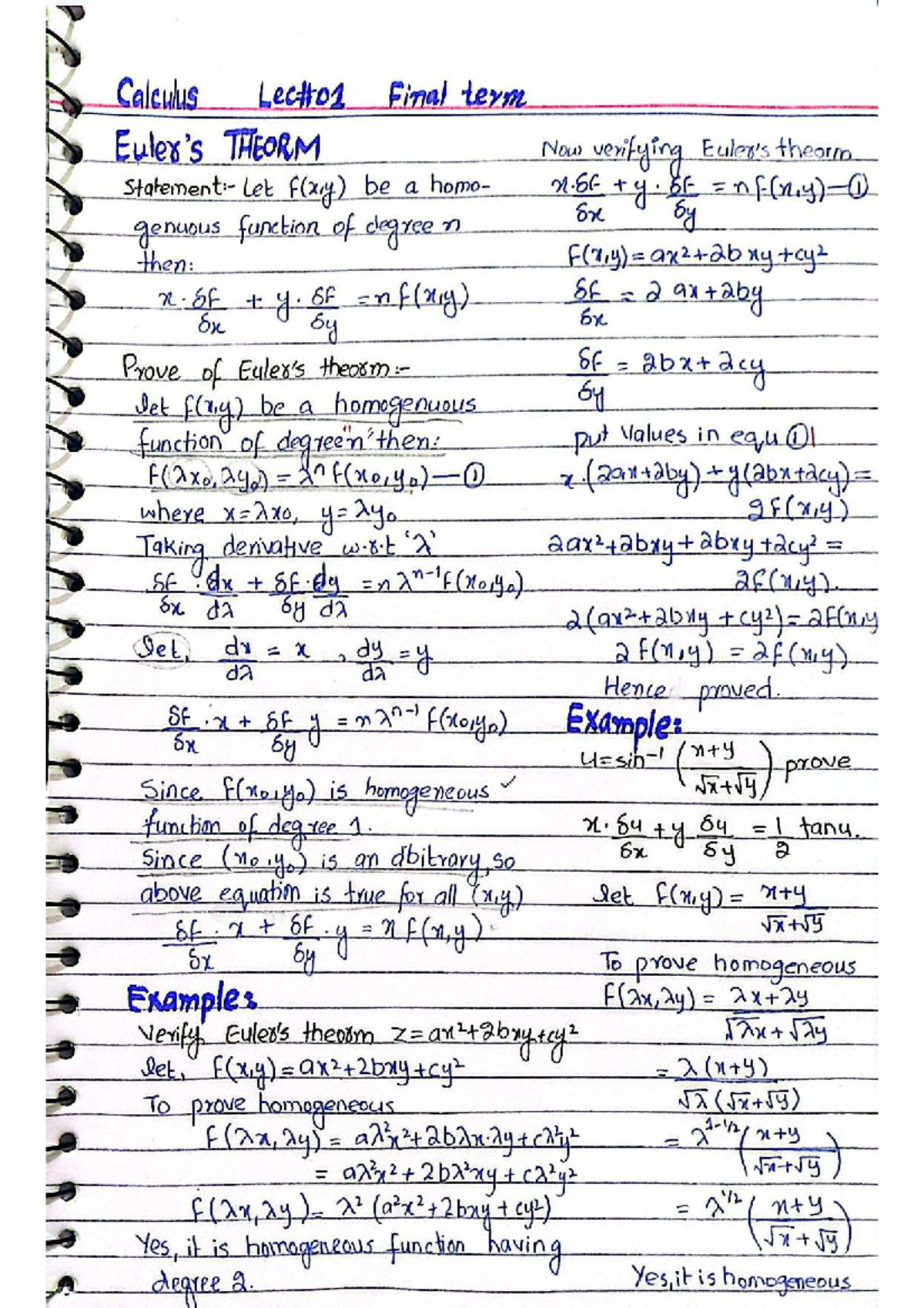 Calculus (MATH 101) Final Exam Theorems and Proofs Notes - Studocu