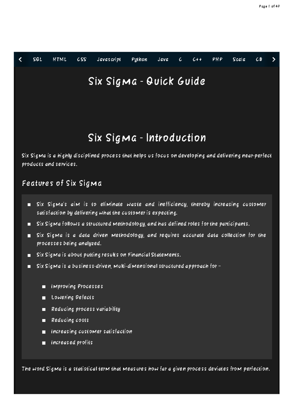 Six Sigma Quick Guide: Key Concepts, Methodologies, and Benefits - Studocu