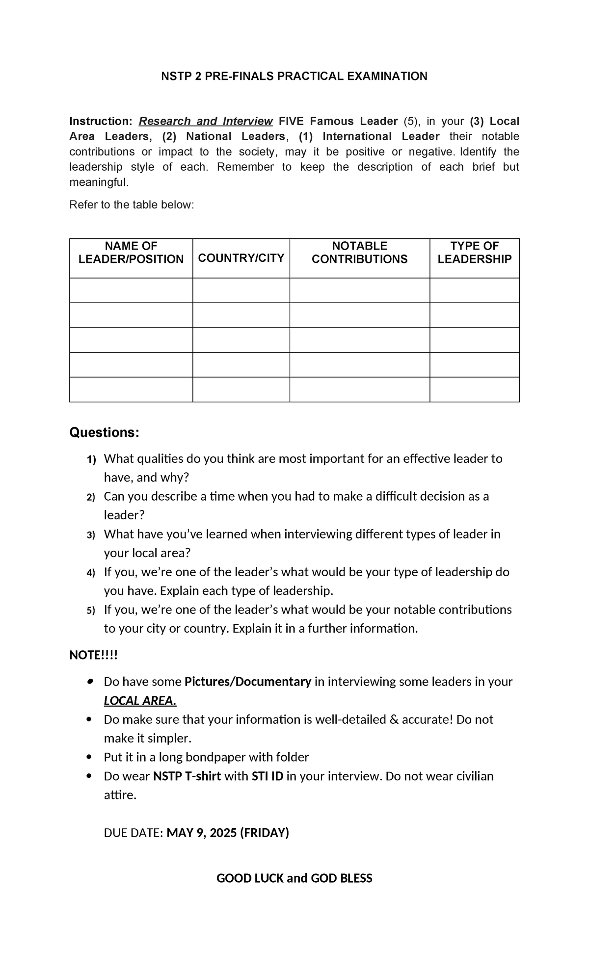NSTP 2 PRACTICAL EXAM: Research on 5 Notable Leaders and Their Impact ...