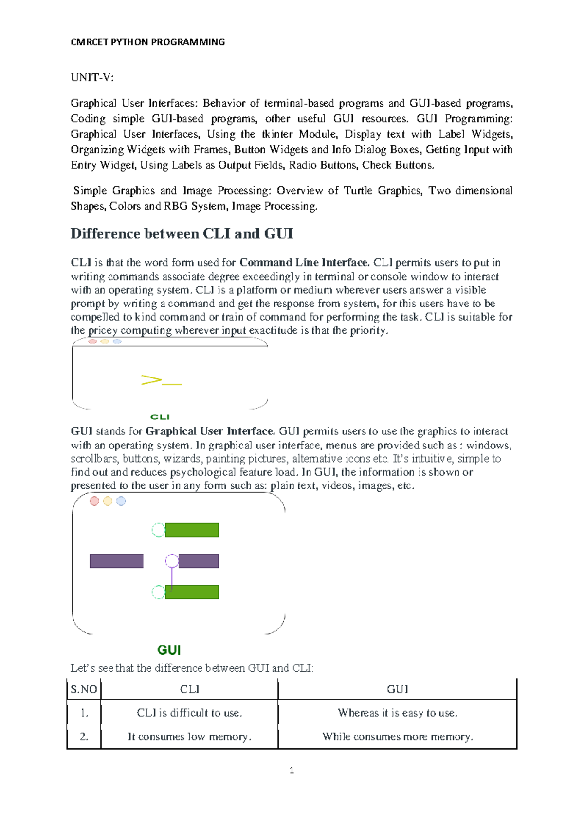 Python Tkinter Notes (CS101 - Unit V): GUI Programming & Canvas - Studocu