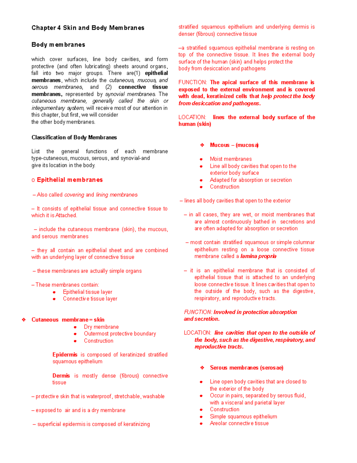 Chapter 4 Skin and Body Membrane - Chapter 4 Skin and Body Membranes ...