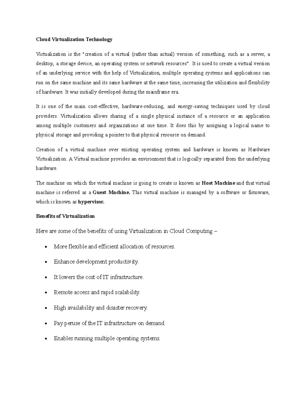 UNIT 3: Cloud Virtualization Technology Overview and Benefits - Studocu