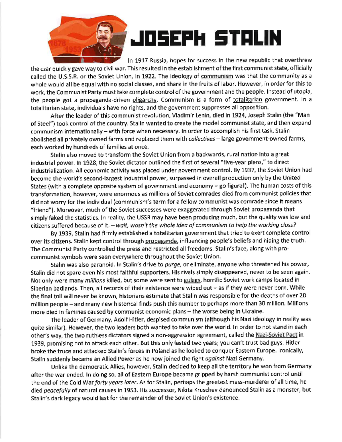 Joseph Stalin: Rise and Rule in the Soviet Union (HIST 101) - Studocu