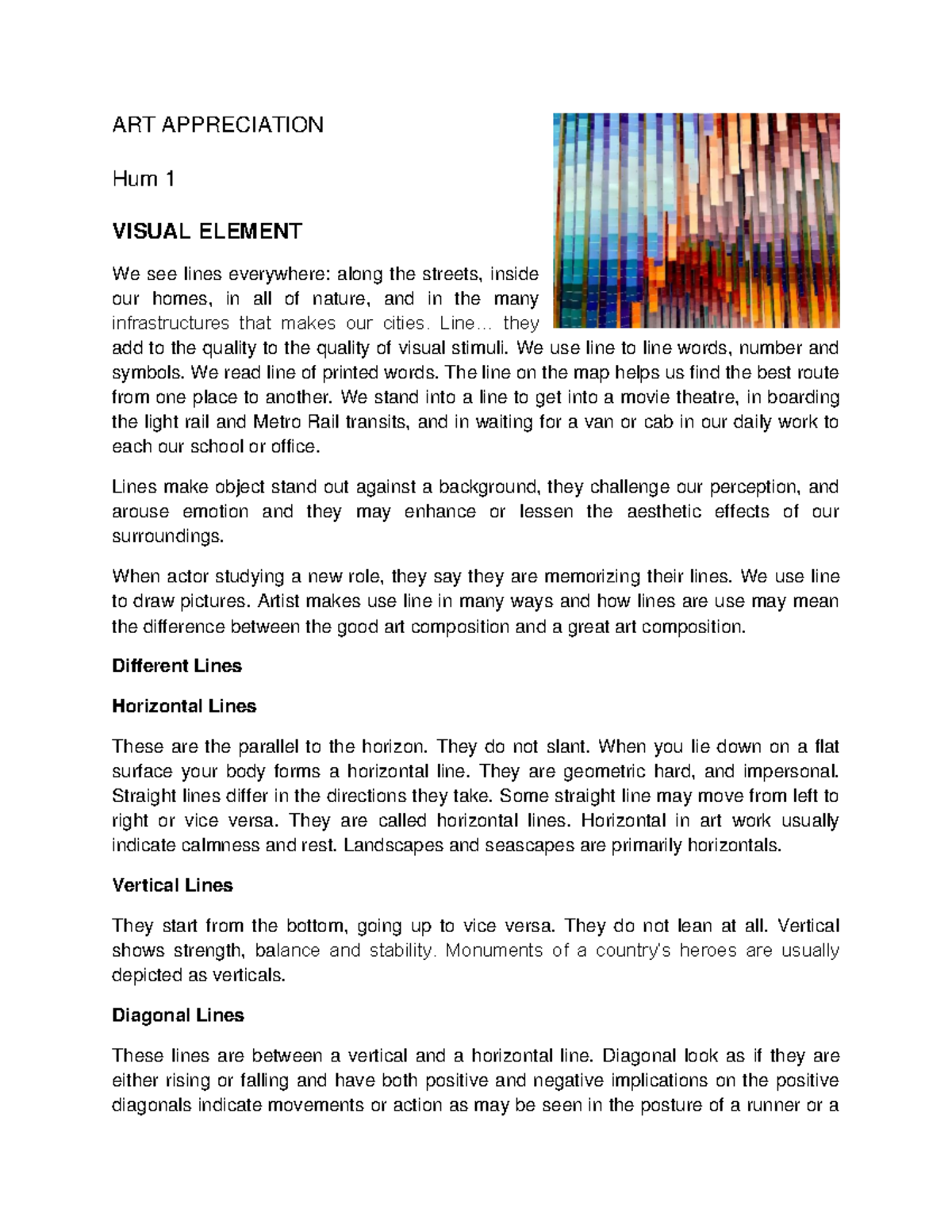 Art Appreciation HUM 1: Exploring Visual Elements and Their Impact ...