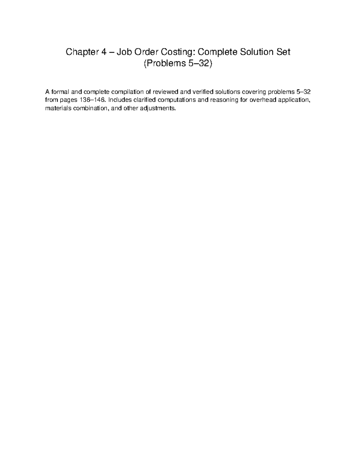 Chapter 4 Job Order Costing: Comprehensive Solution Set - Studocu