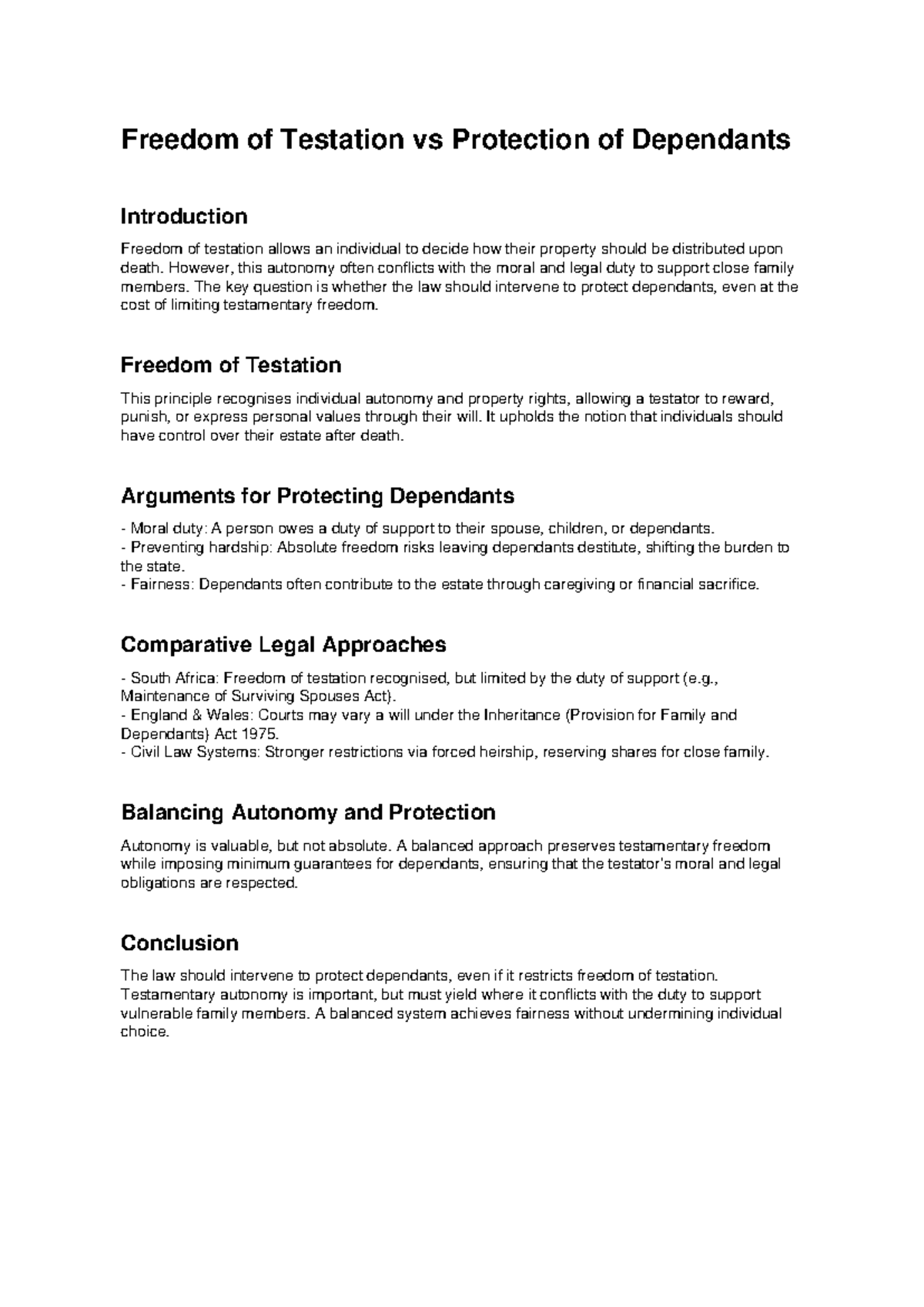 Freedom of Testation vs Dependants' Protection: Wills Act Analysis ...