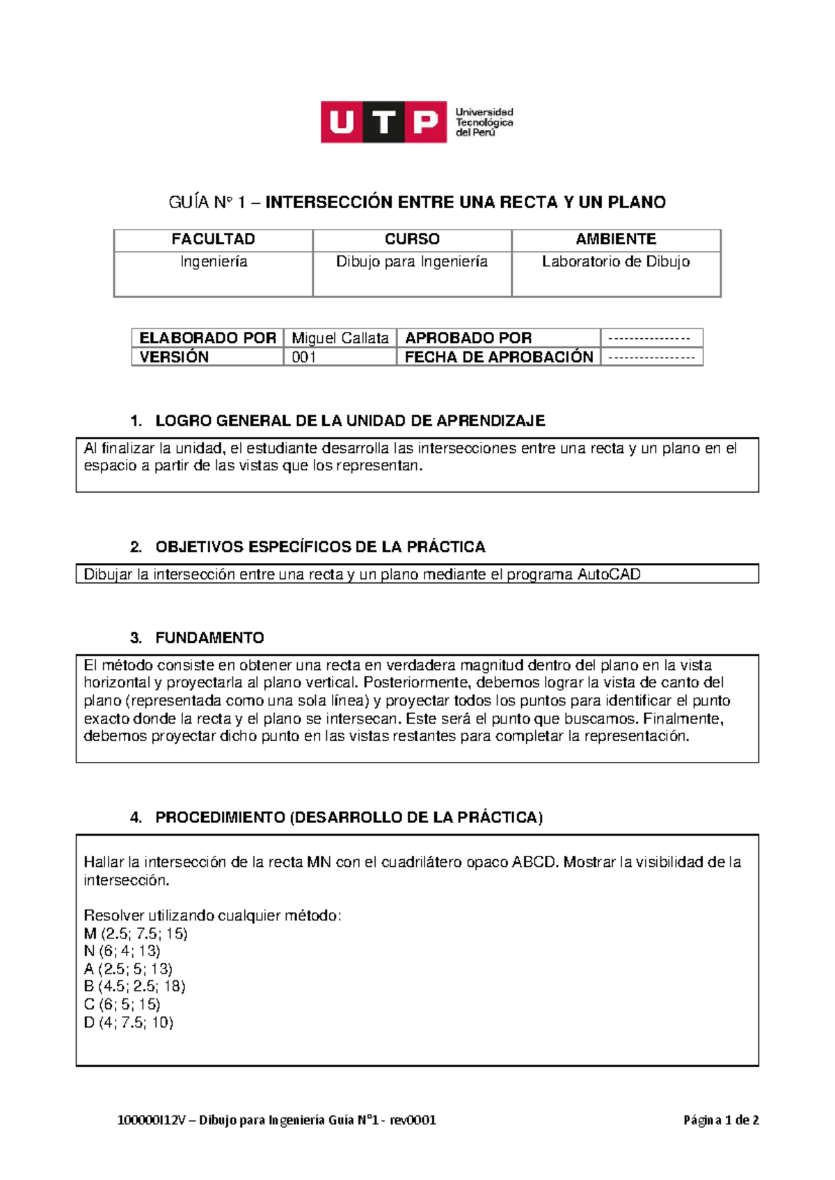 GUÍA 1: INTERSECCIÓN ENTRE UNA RECTA Y UN PLANO - DIBUJO PARA ...