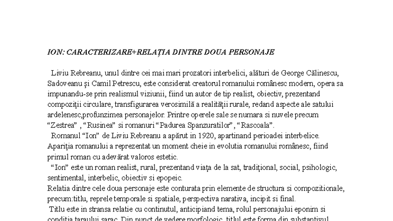 Caracterizarea și Relația Dintre Personajele din Romanul "Ion" - LIT ...