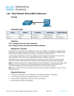 6.8.2 Lab - Configure NAT for IPv4 - Topology Addressing Table Device Interface IP Address ...