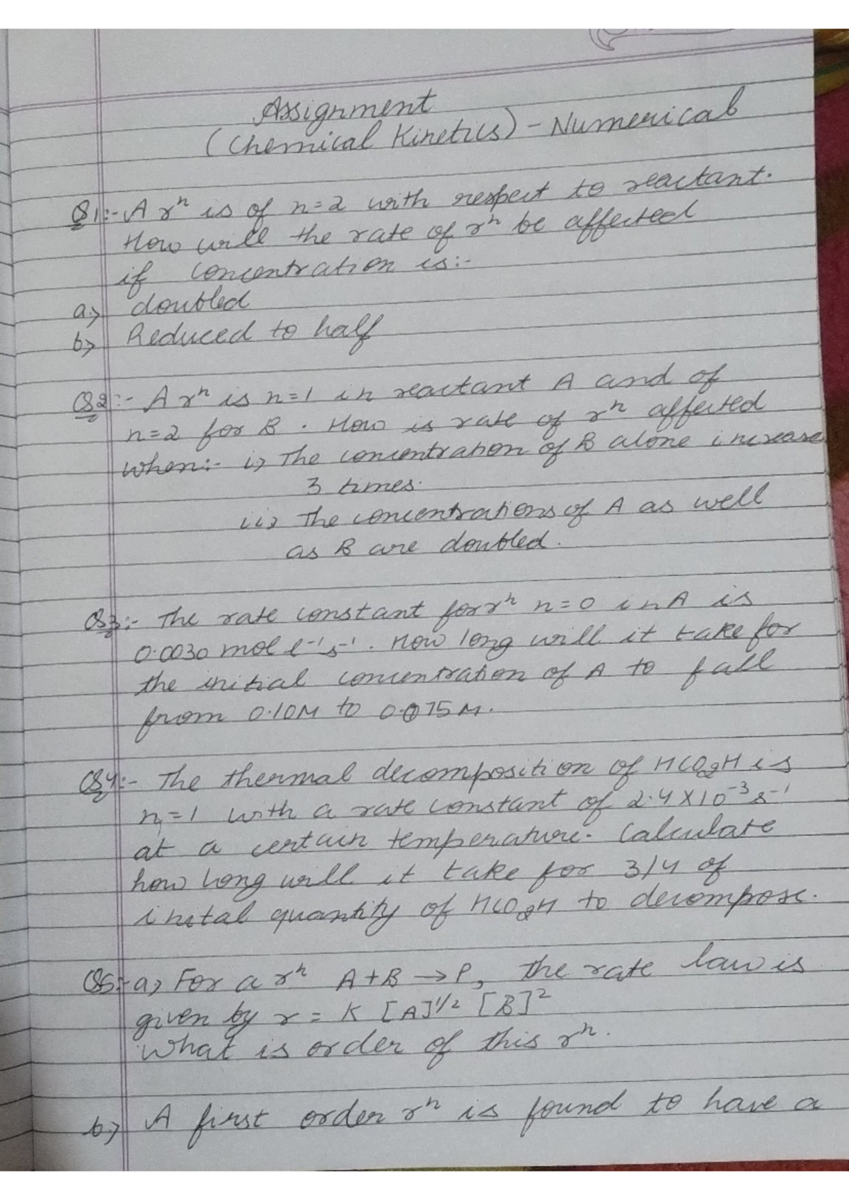 Chemical Kinetics Assignment (Numerical) - Rate Laws & Calculations ...