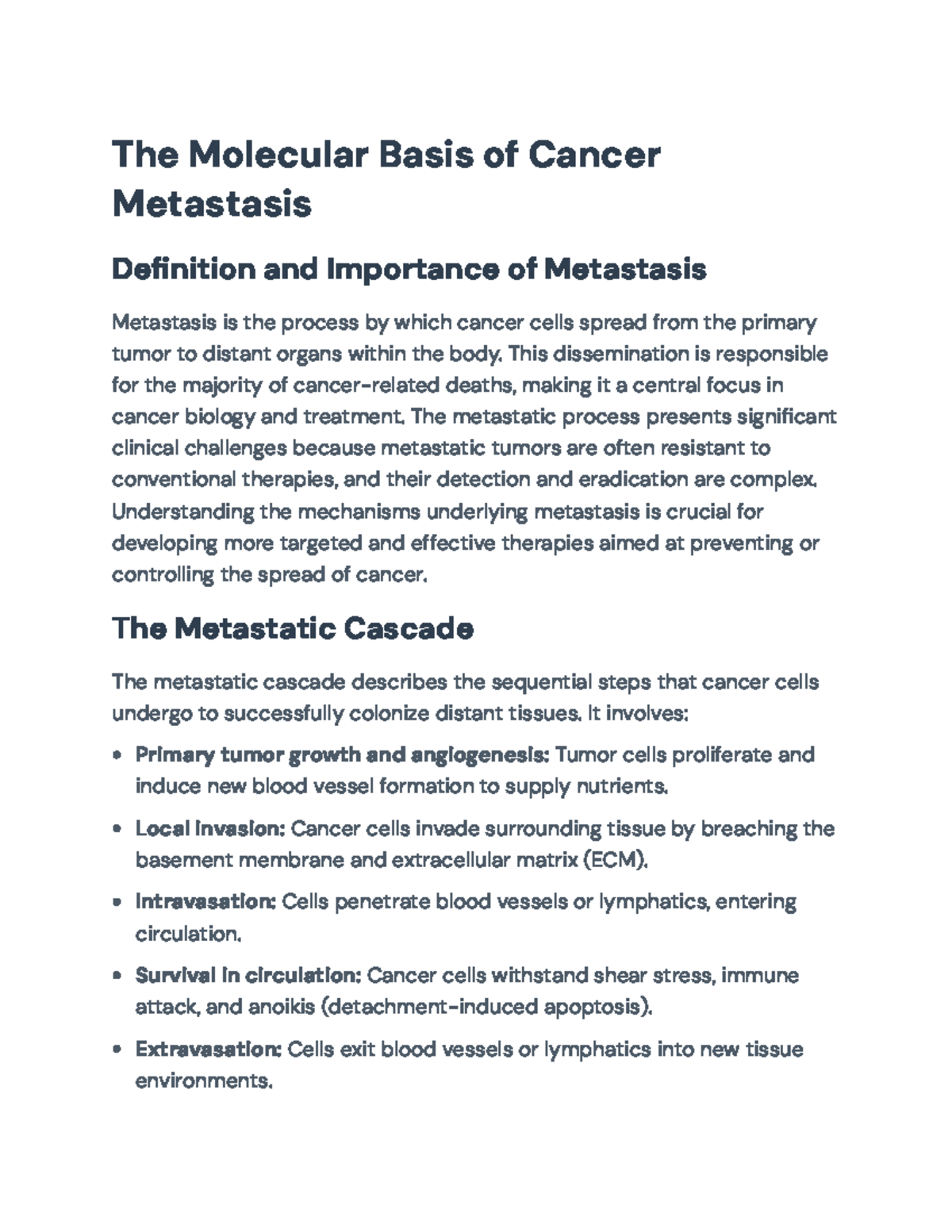 Understanding the Molecular Mechanisms of Cancer Metastasis (BIO 101 ...