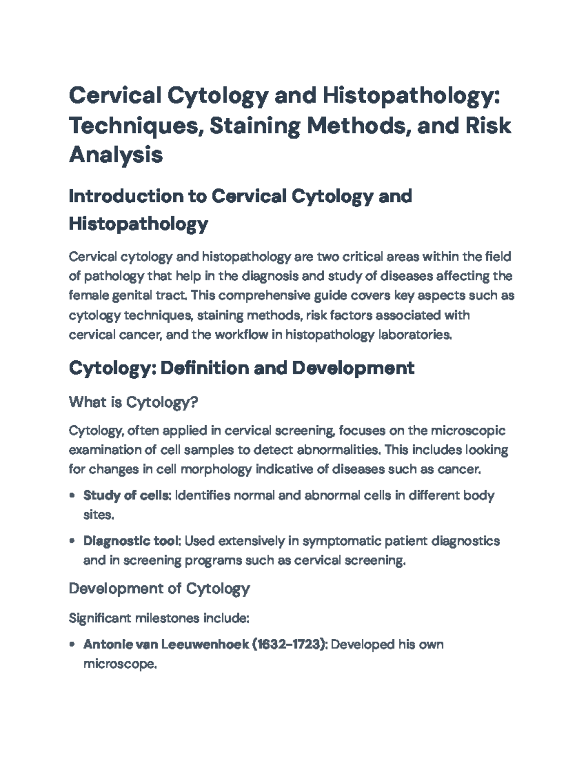 Cervical Cytology & Histopathology Techniques: Risk Factors & Staining ...