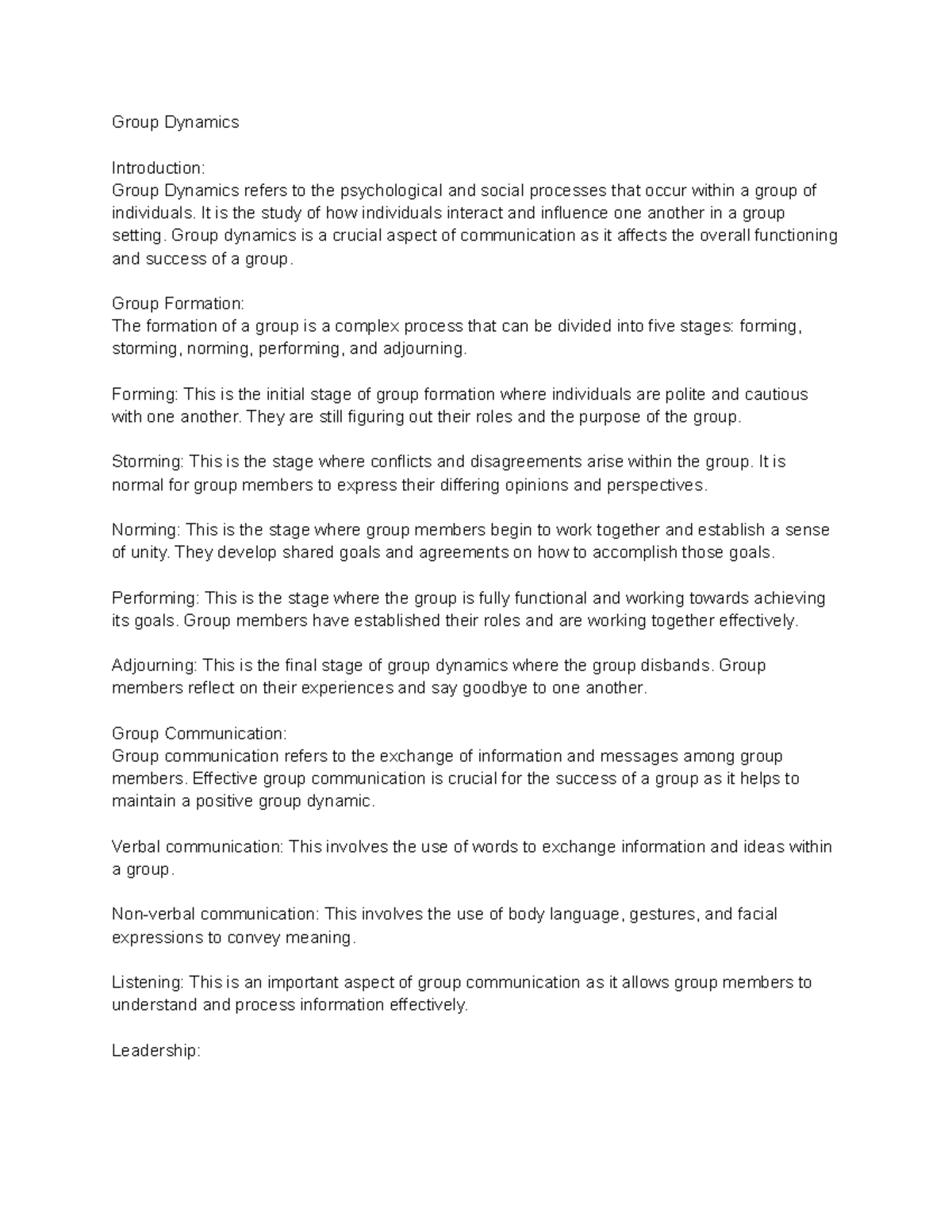 Communication Skills Lecture Notes 13: Understanding Group Dynamics ...