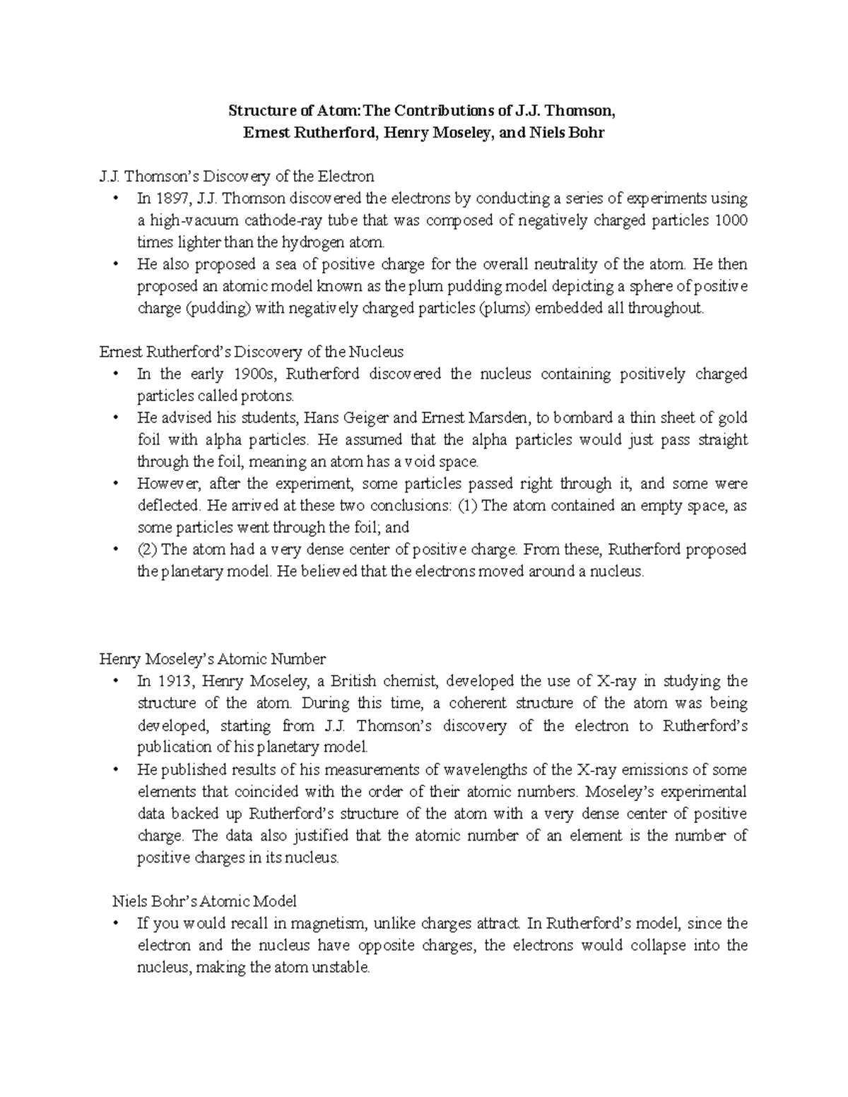 Structure of Atom ,The Contributions of J.J. Thomson, - Structure of Atom:The Contributions of J ...