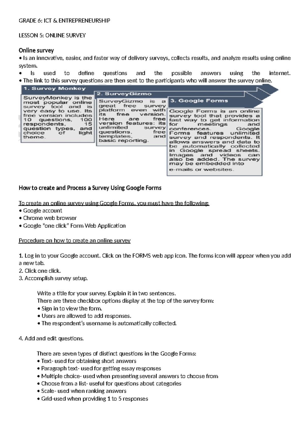 TLE-6 Notes Lesson-56: Conducting Online Surveys with Google Forms ...