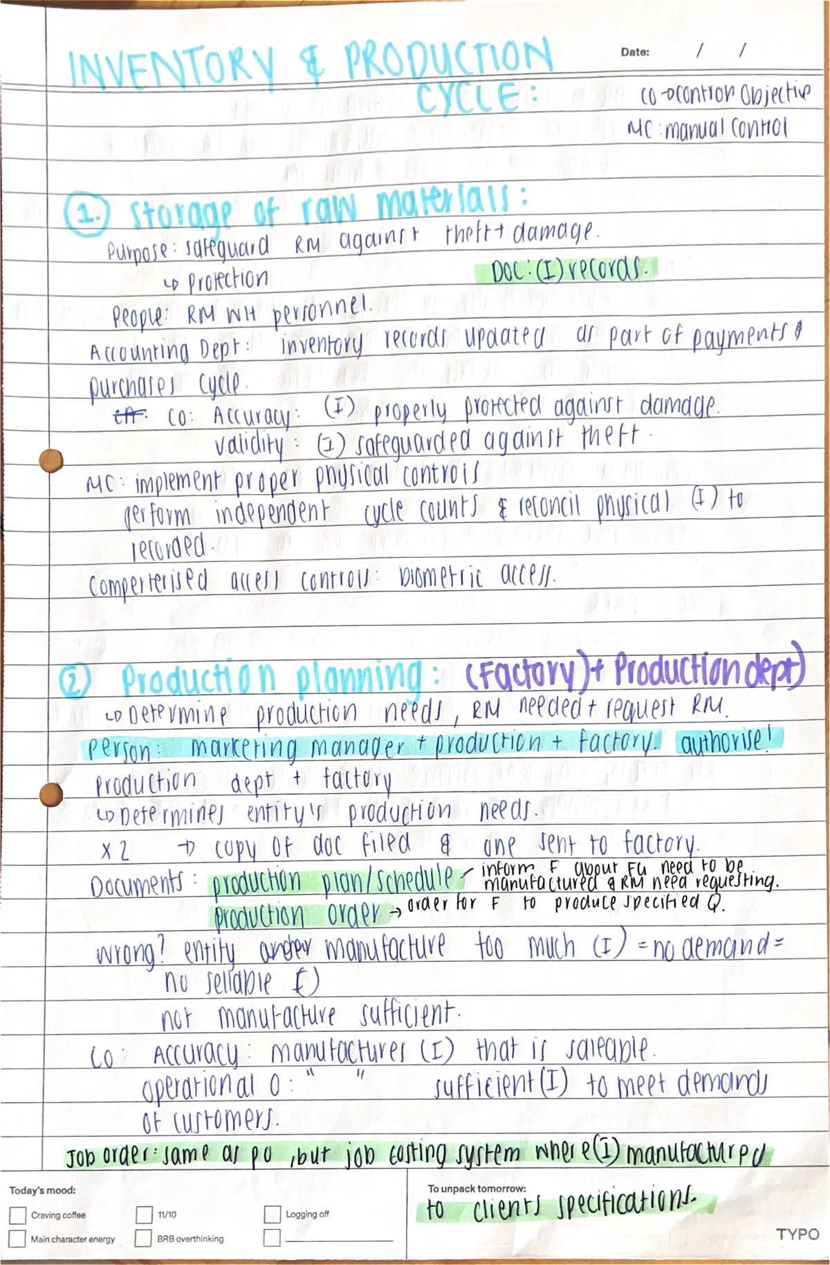 Inventory And Production Cycle Step 1 And 2 - INVENTORY PRODUCTION Date ...