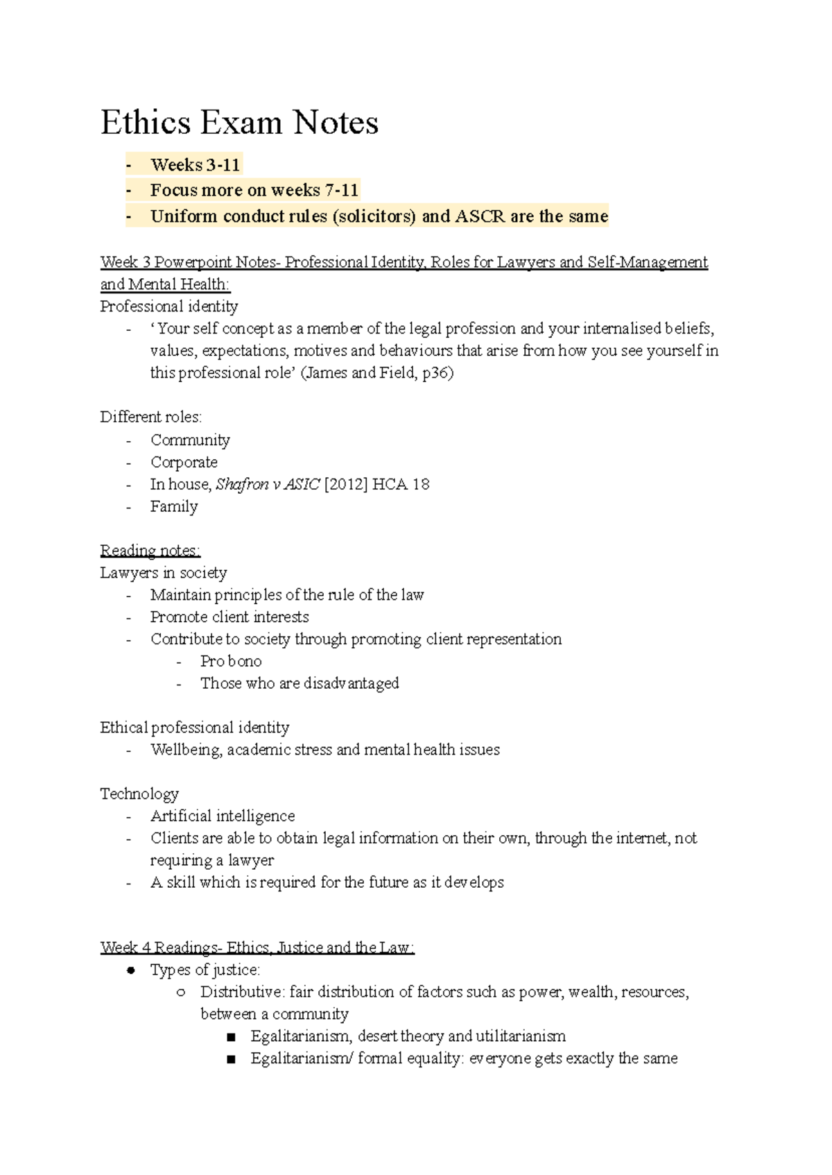 ELJ 2023 Ethics Exam Notes: Weeks 1-6 Overview and Key Concepts - Studocu