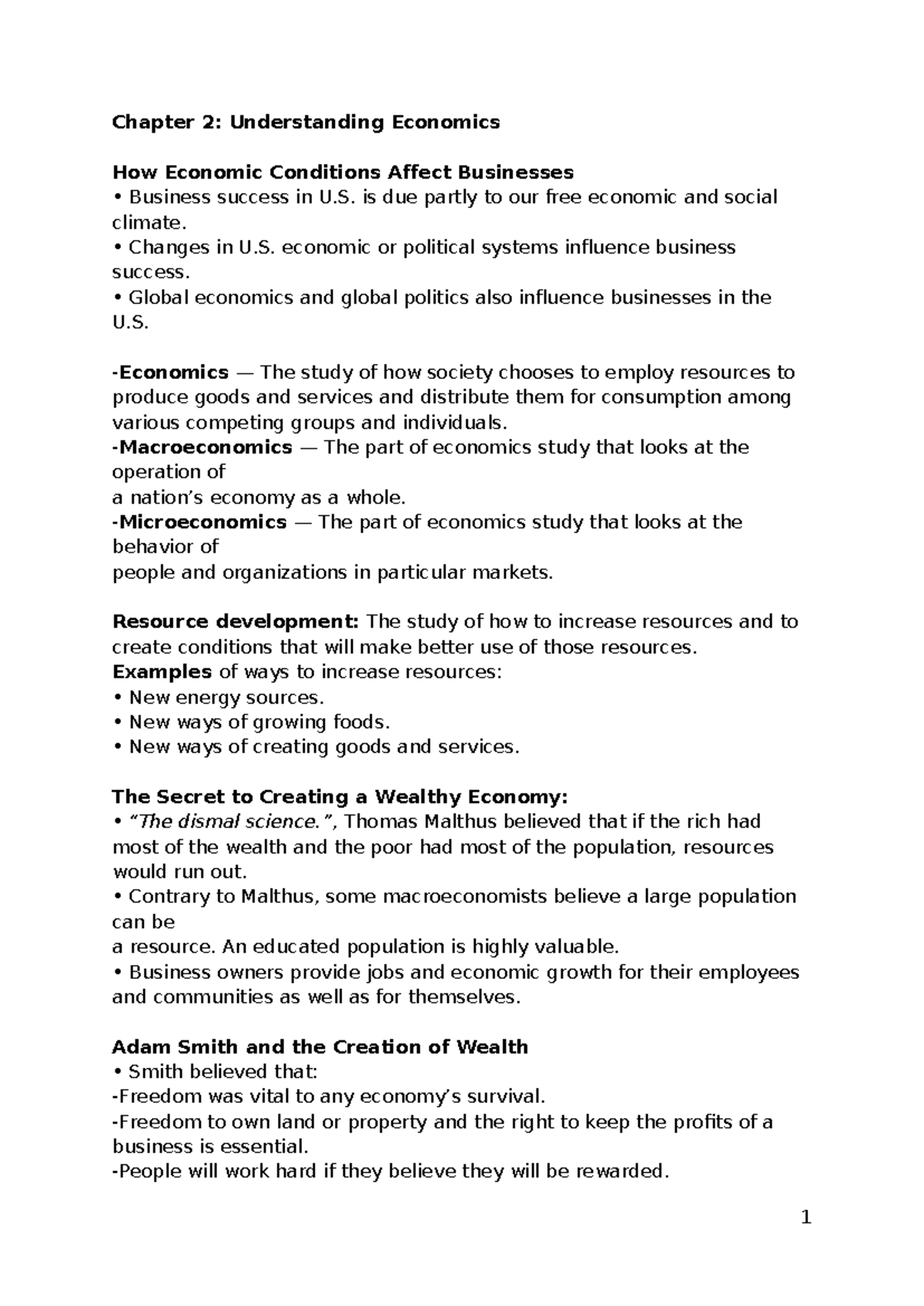 Chapter 2: Understanding Economics and Its Impact on Business (ECO 101 ...