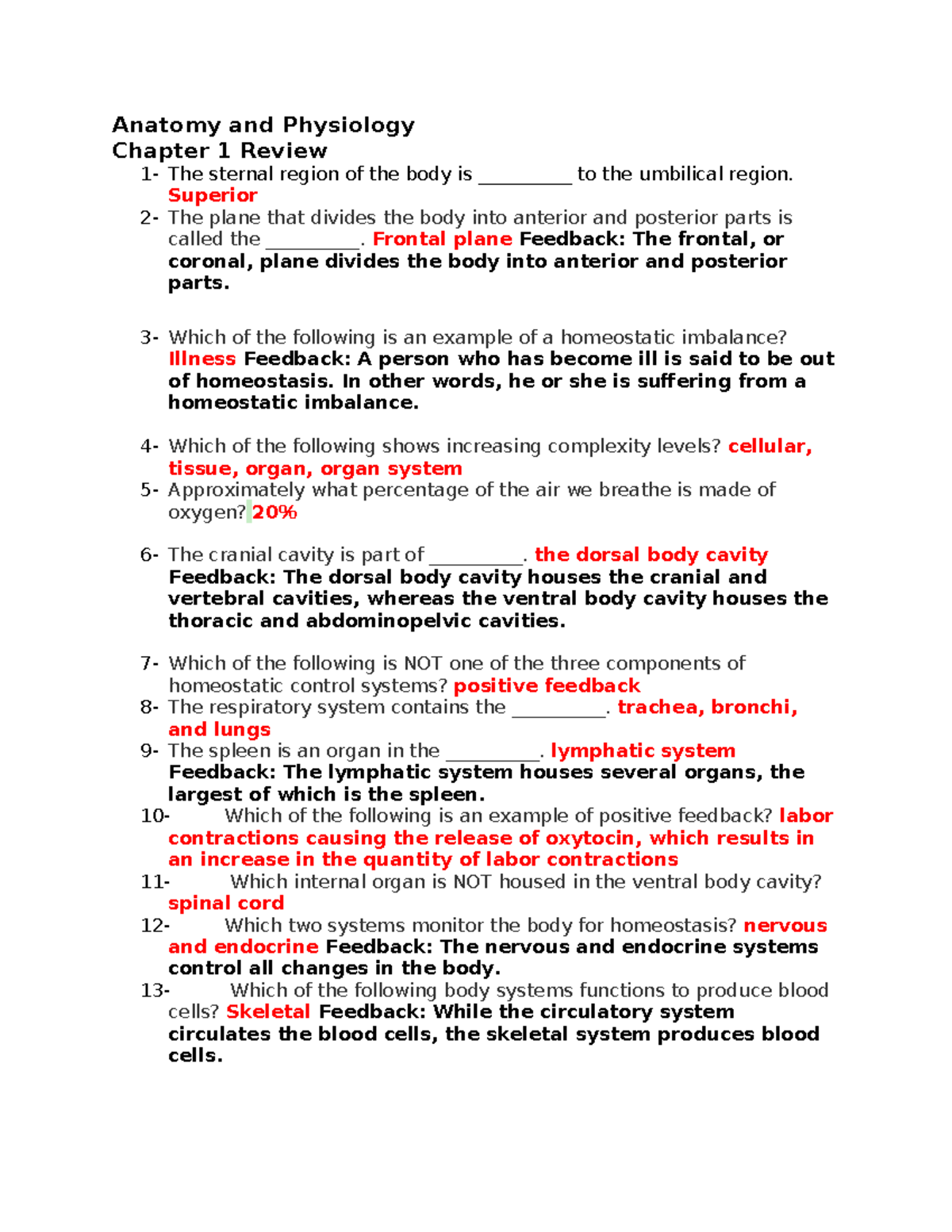 Anatomy and Physiology (BIO101) Chapter 1 Review Notes - Studocu