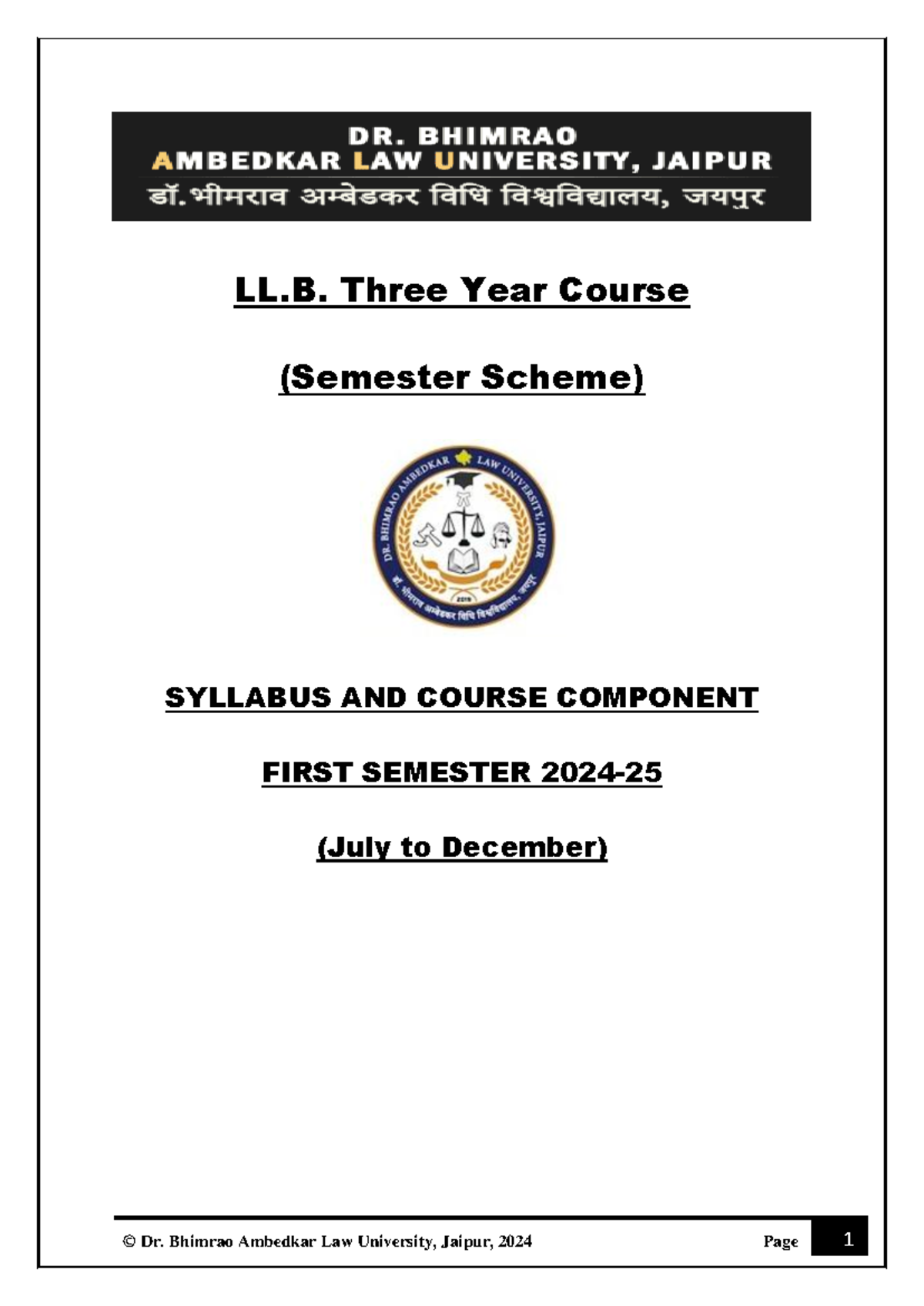 ALU LLB 2024-25 First Semester Syllabus Overview - Studocu