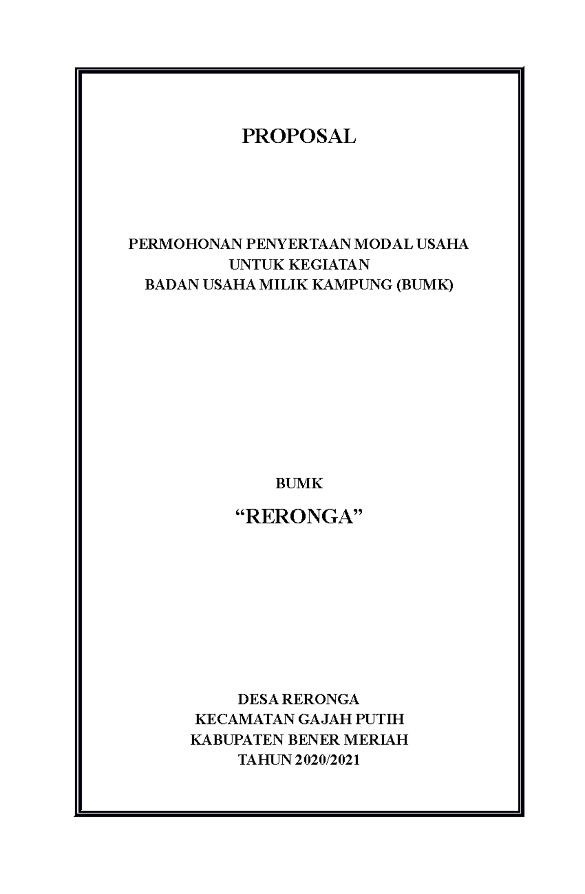 Proposal Penyertaan Modal Usaha BUMDes Reronga Tahun 2020 - Studocu