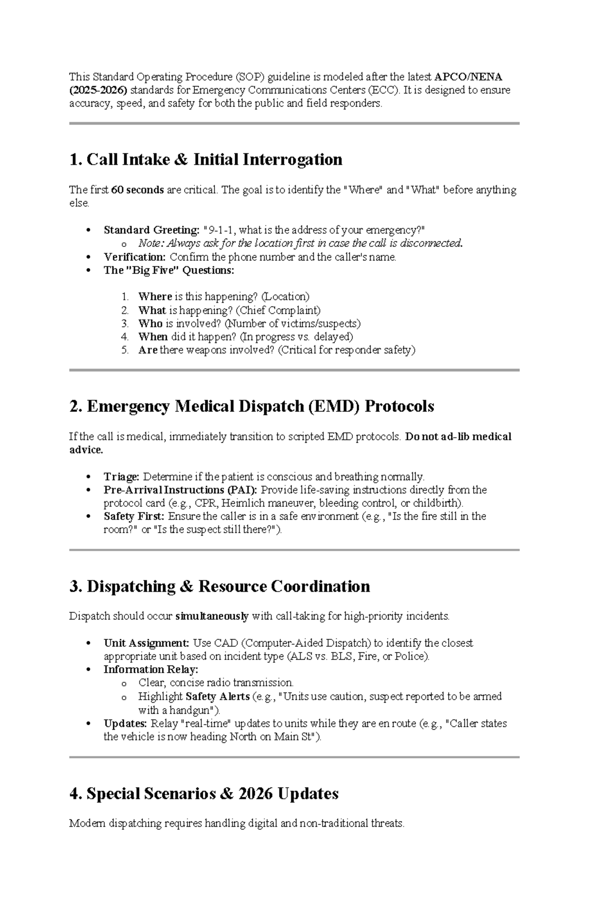 SOP for Dispatch: Emergency Communications Guidelines - Studocu