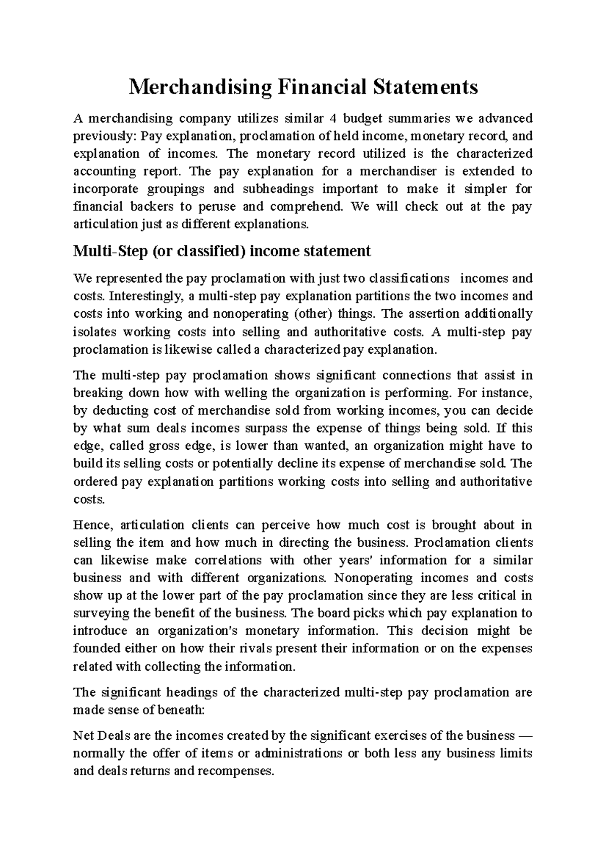Merchandising Financial Statements Analysis and Reporting Methods - Studocu
