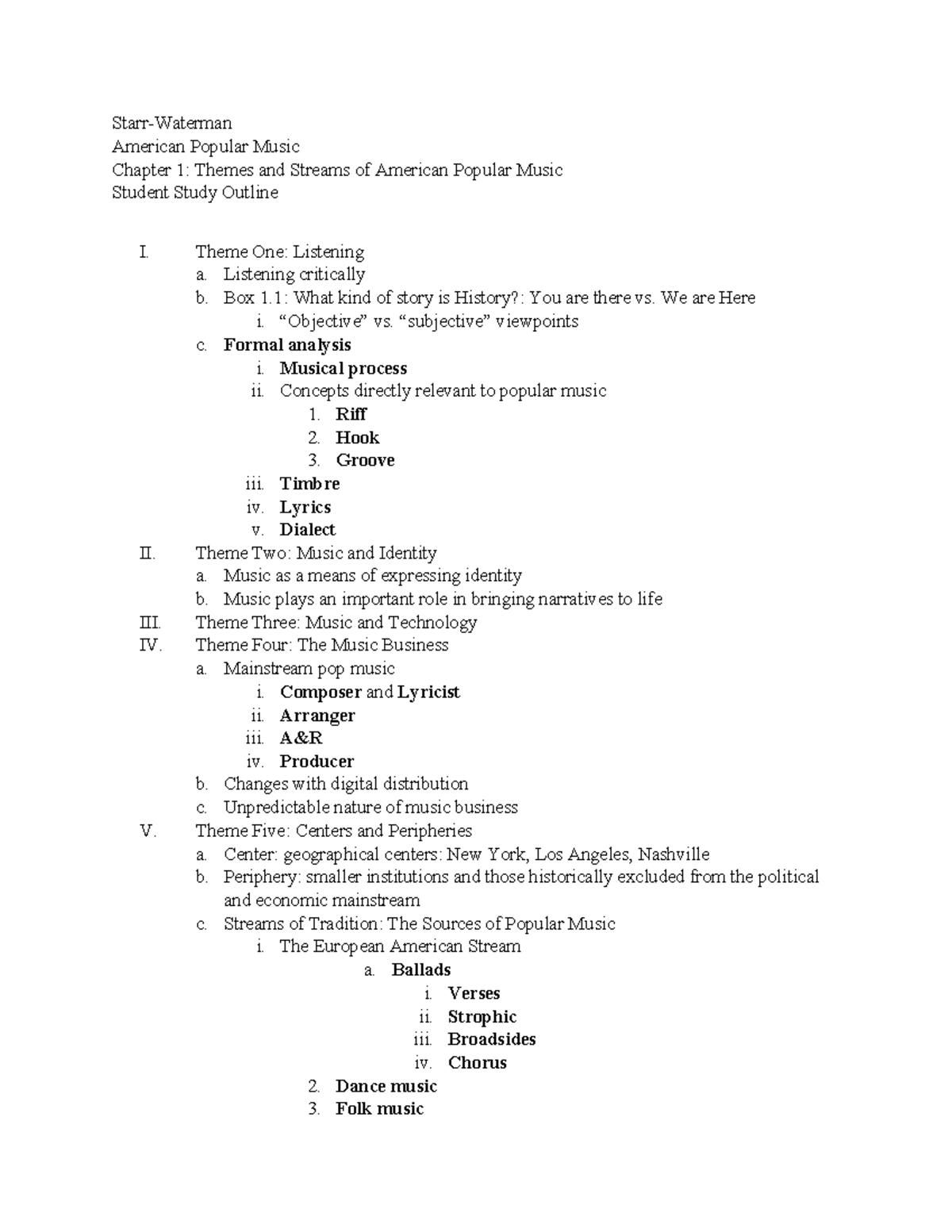 CE American Popular Music Chapter 1: Key Themes and Study Outline - Studocu