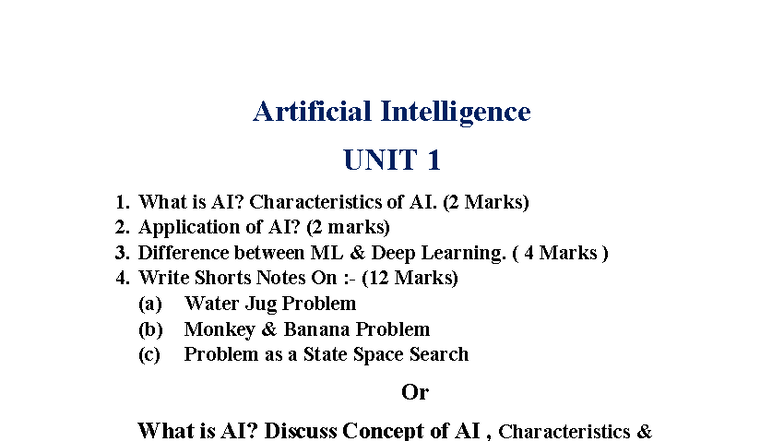 Artificial Intelligence (AI) Important Questions - Unit 1 to Unit 5 ...