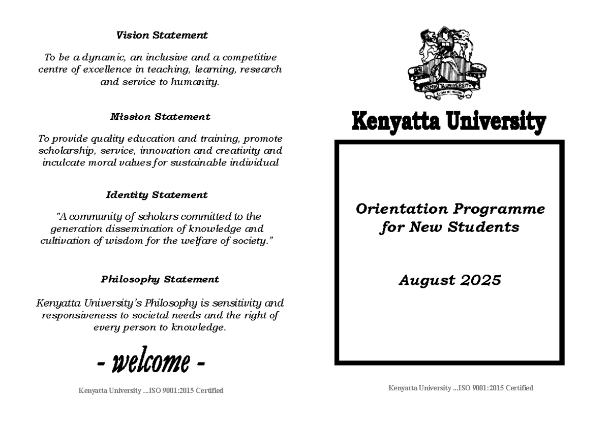 Revised Final Orientation Programme - Kenyatta University - Aug 2025 ...
