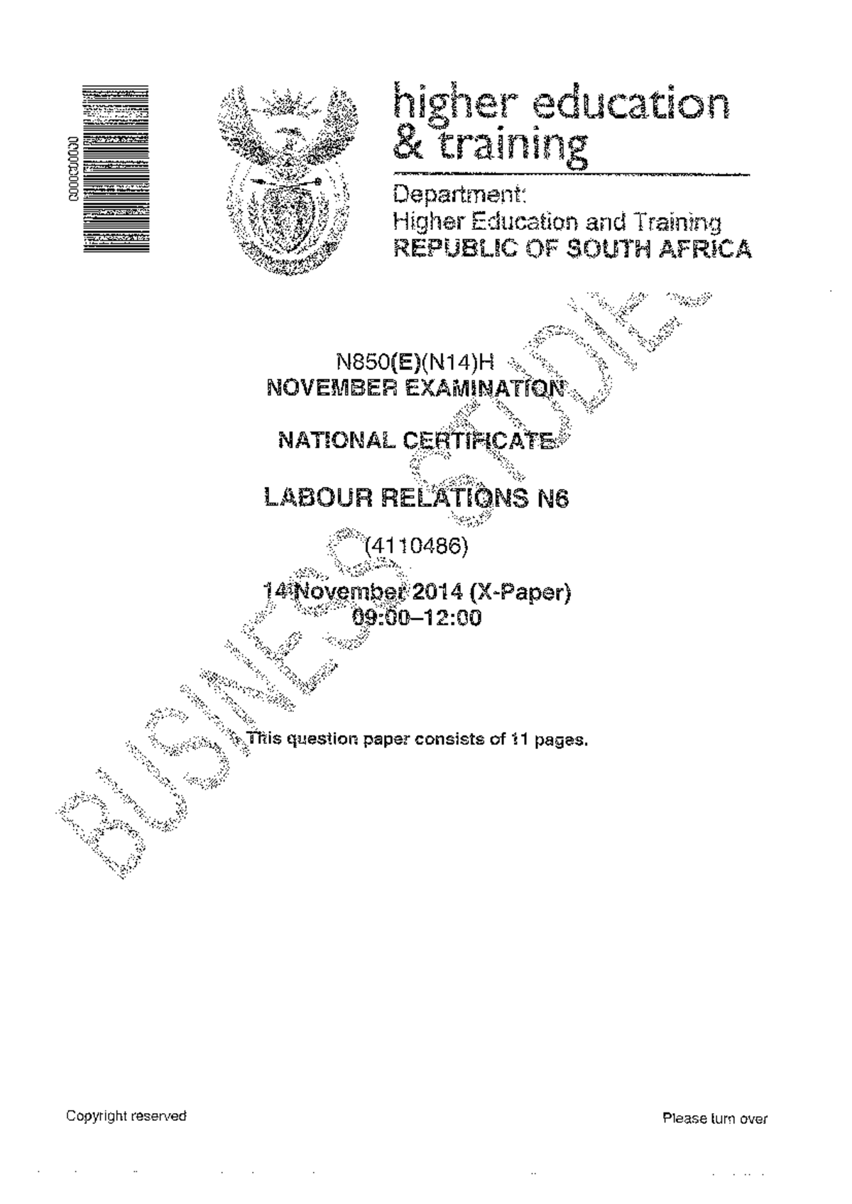 N6 Labour Relations November 2014 Exam Paper (N850(E)(N14)H) - Studocu