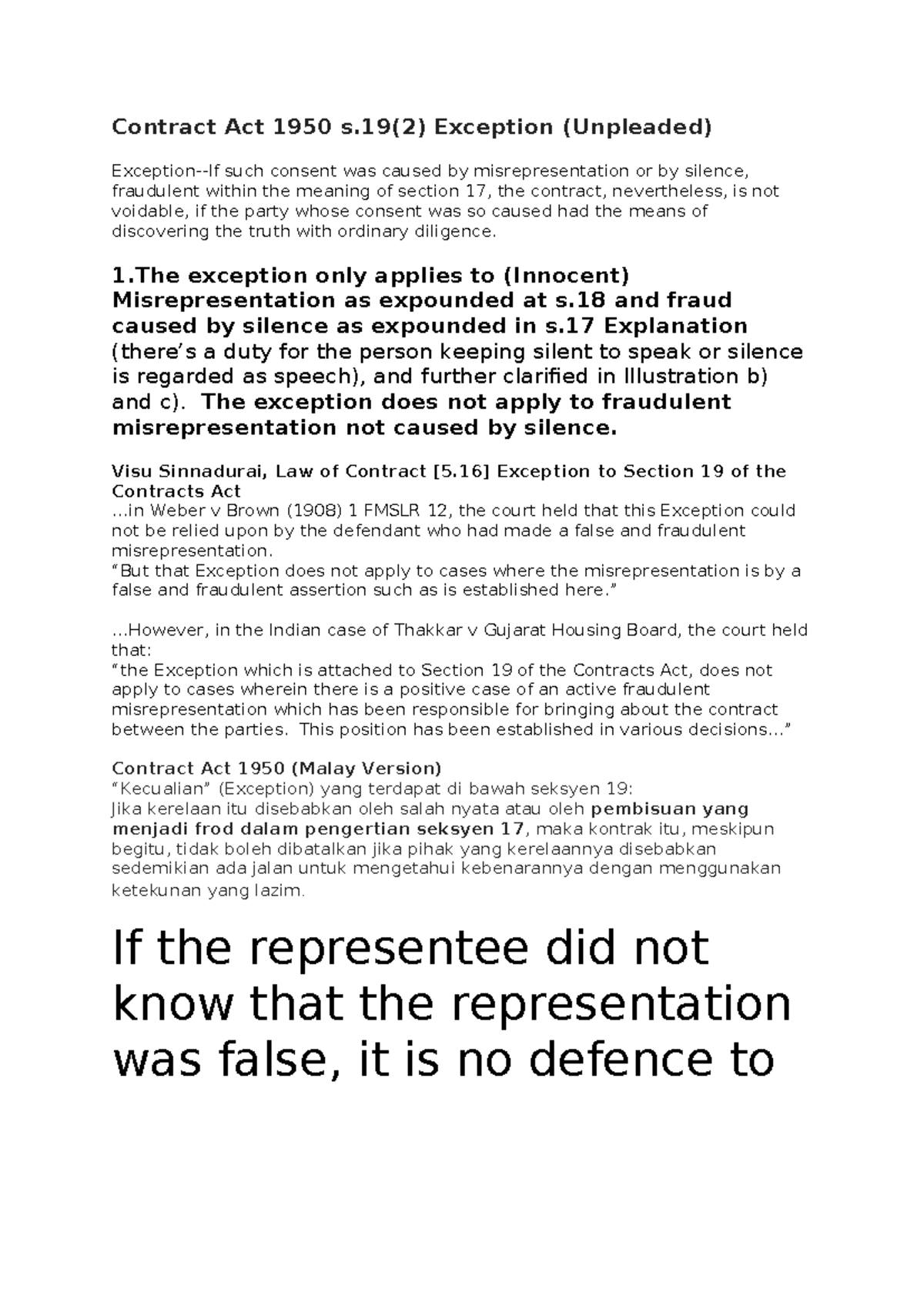 GO Contracts Act 1950 s.19(2) Exception: Misrepresentation Insights ...