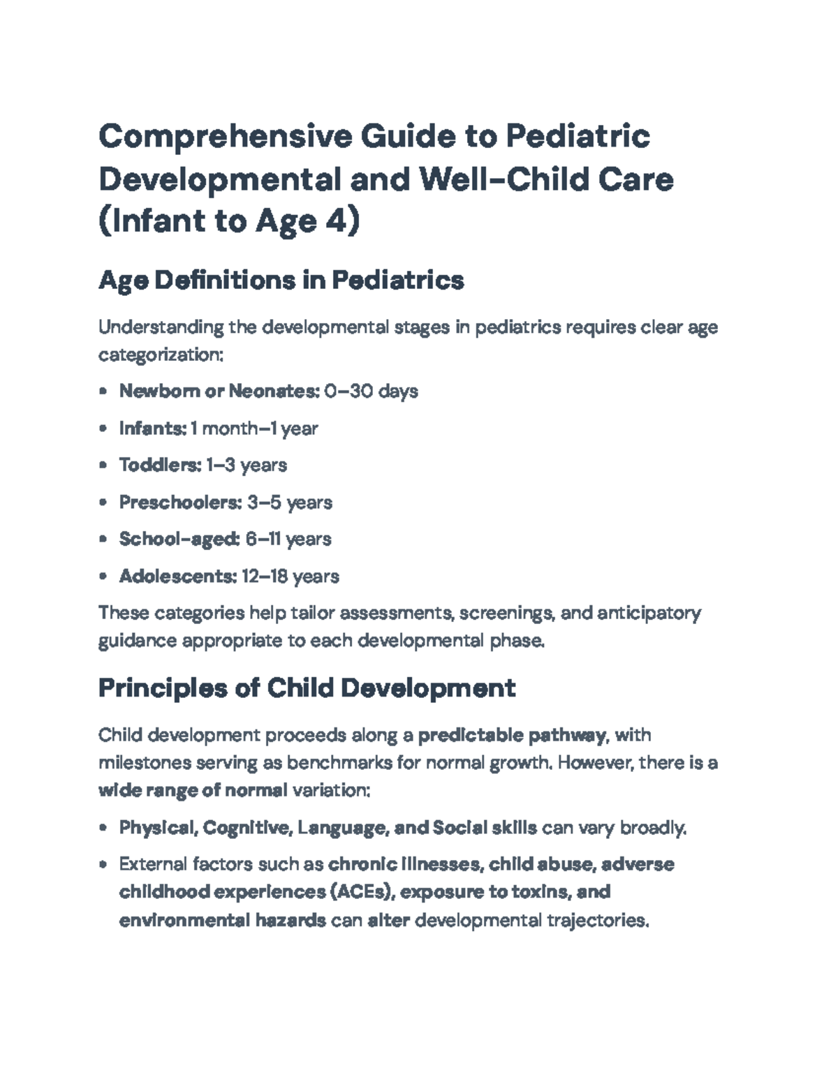 Comprehensive Pediatric Developmental & Care Guide (0-4 Years) - Studocu