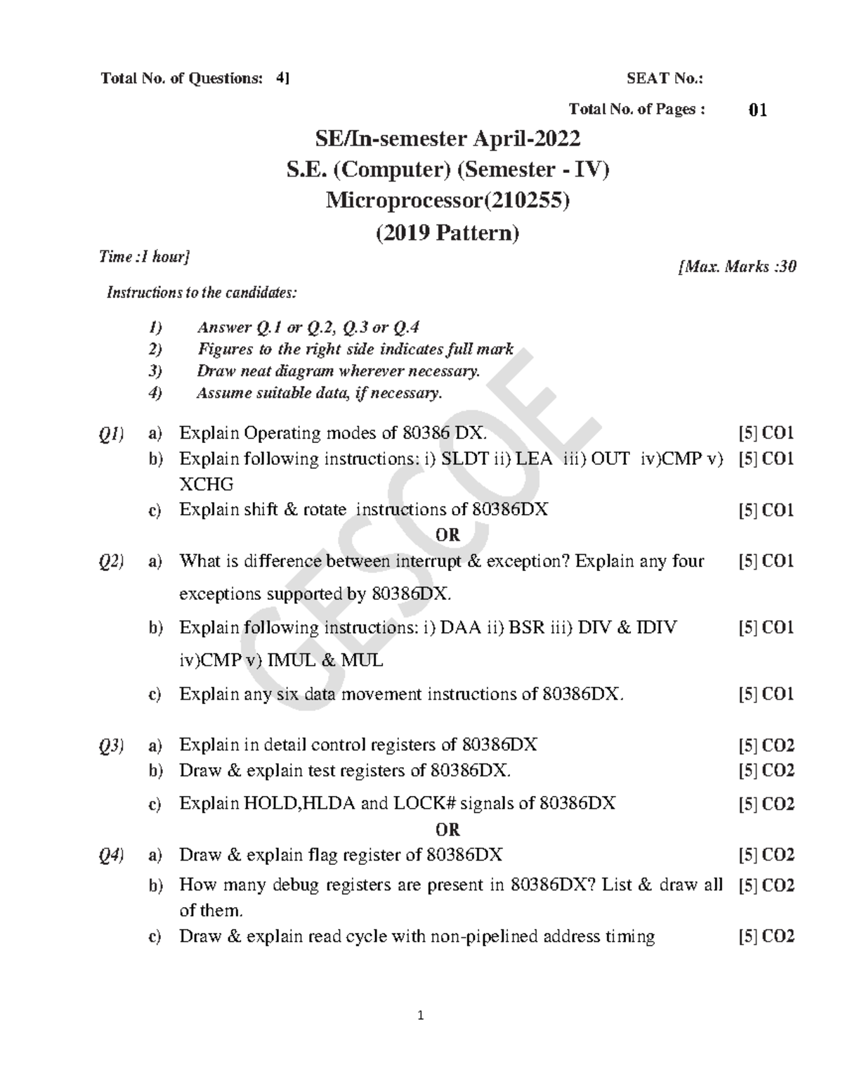 MP Insem Paper: Microprocessor (210255) Exam Questions & Instructions - Studocu