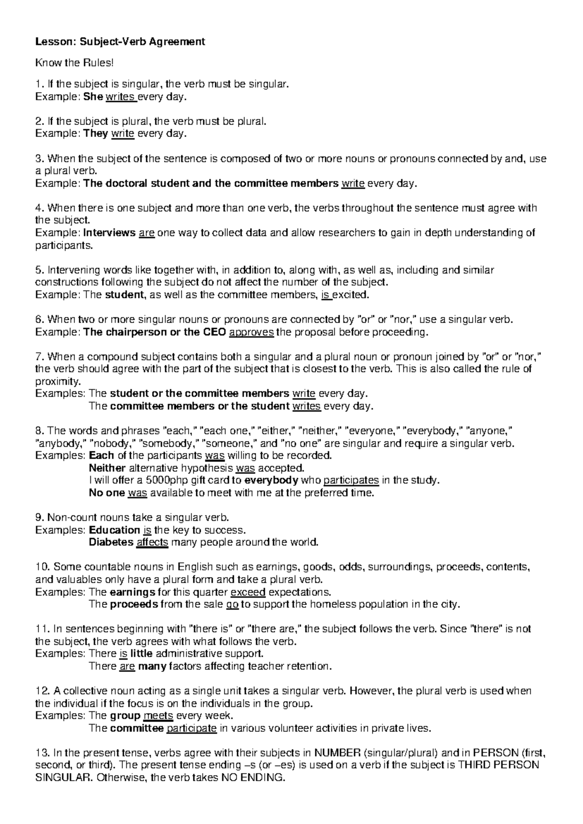SVA Rules Lesson - Subject-Verb Agreement Guidelines - Studocu