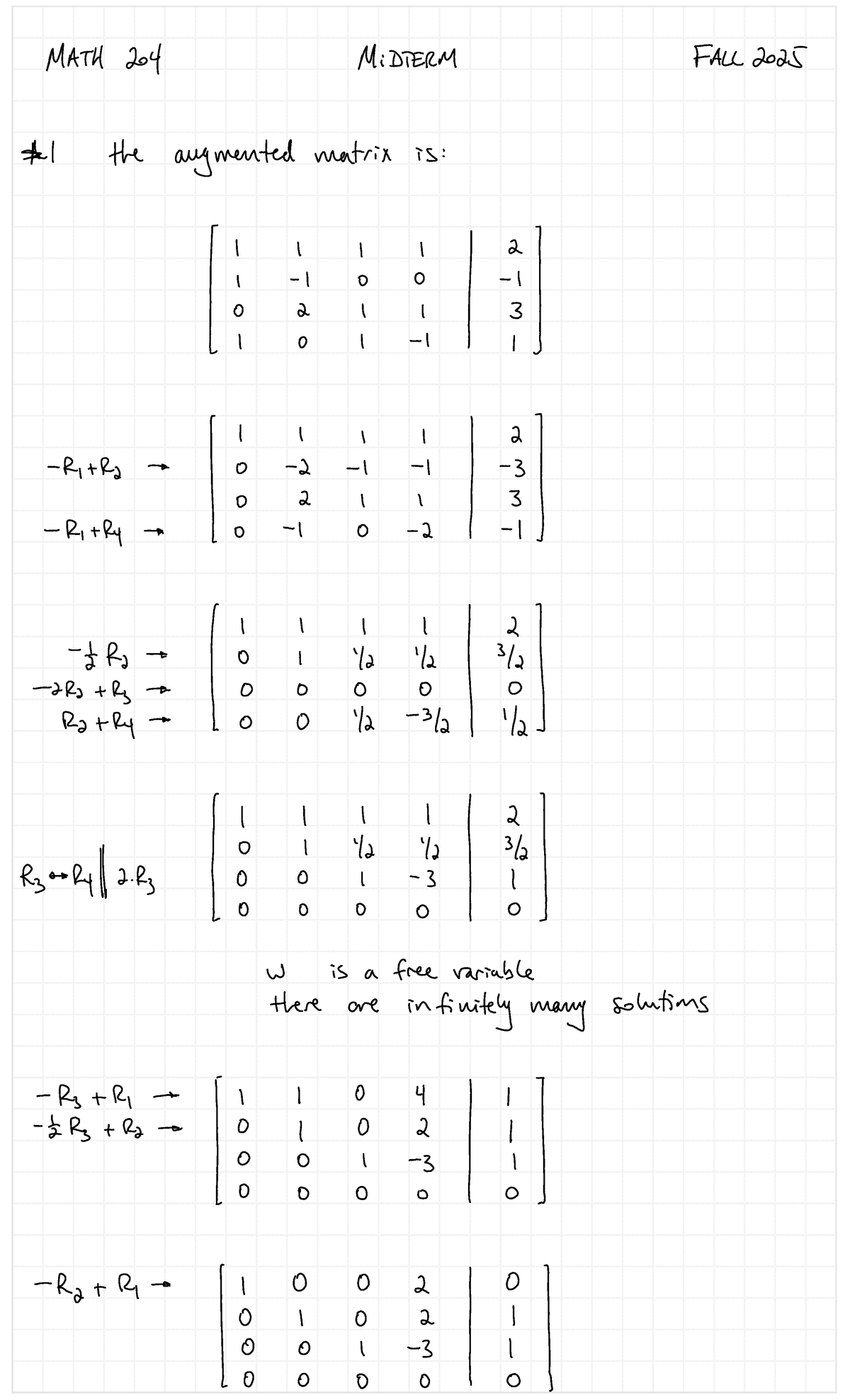 MATH 204 Fall 2025 Midterm Solutions and Augmented Matrix Analysis ...
