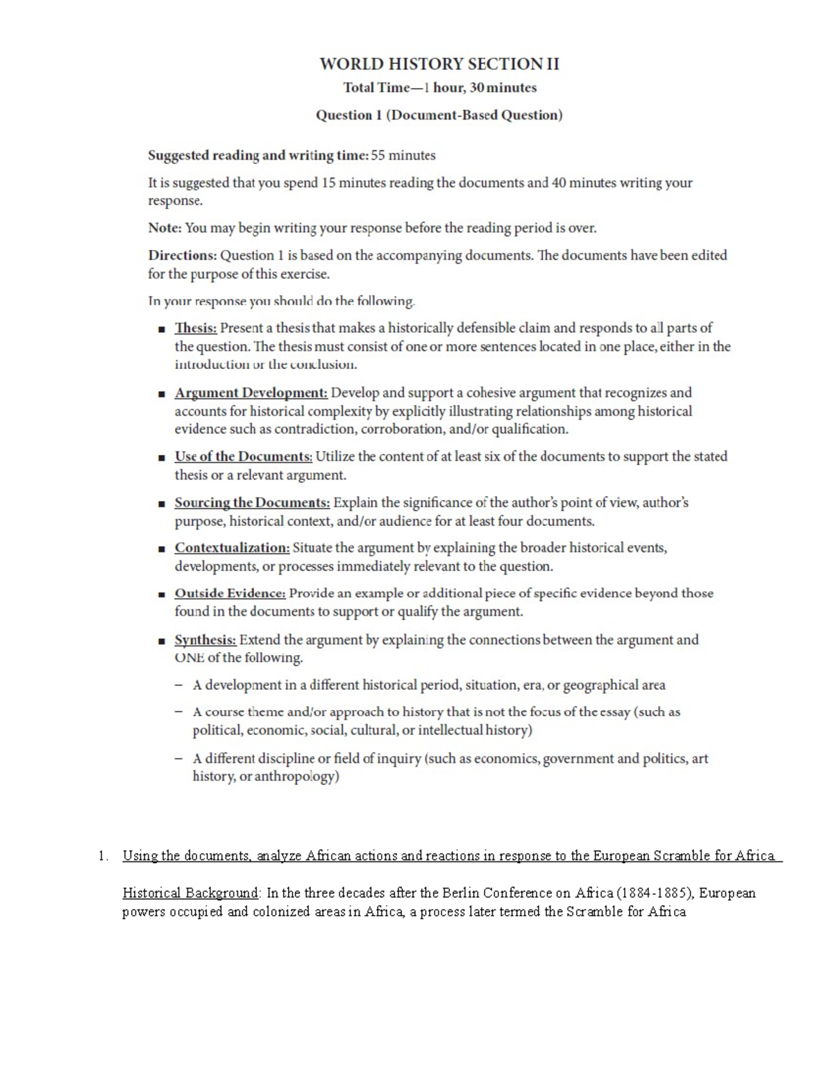 2009 Scramble for Africa Revised DBQ - Using the documents, analyze ...