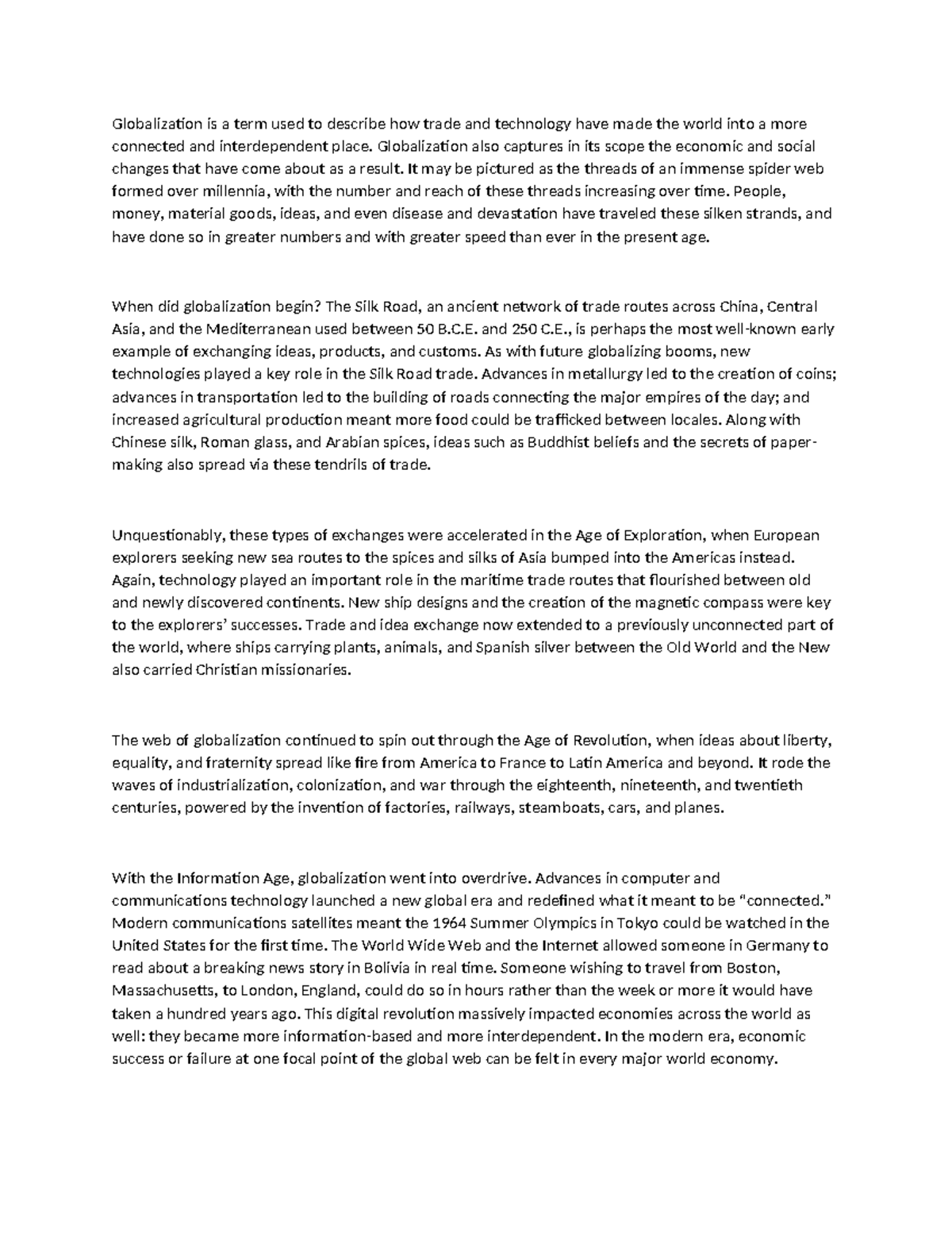 Globalozation - read - Globalization is a term used to describe how ...