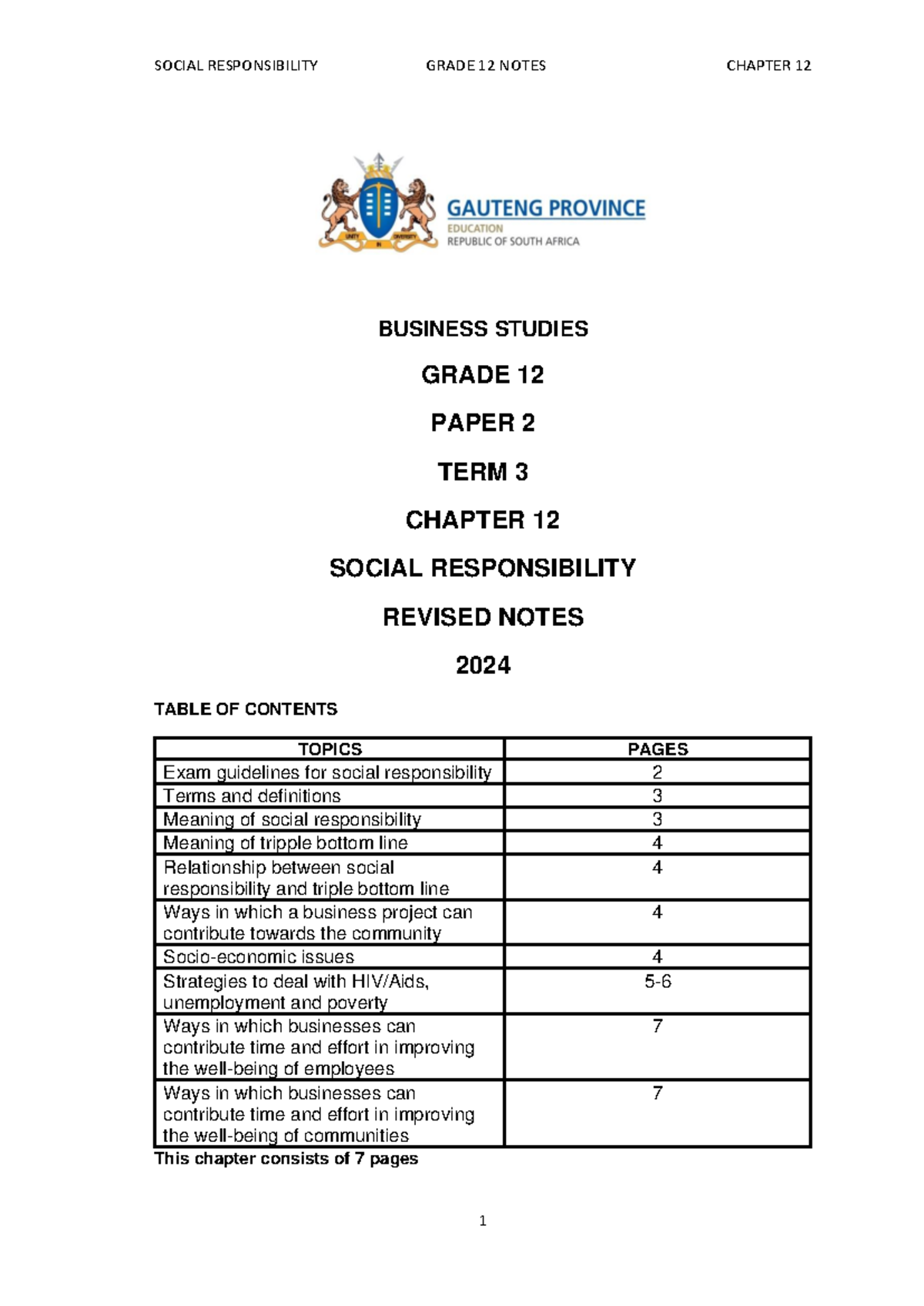 REVISED BUSINESS STUDIES NOTES ON SOCIAL RESPONSIBILITY (GRADE 12, CH ...